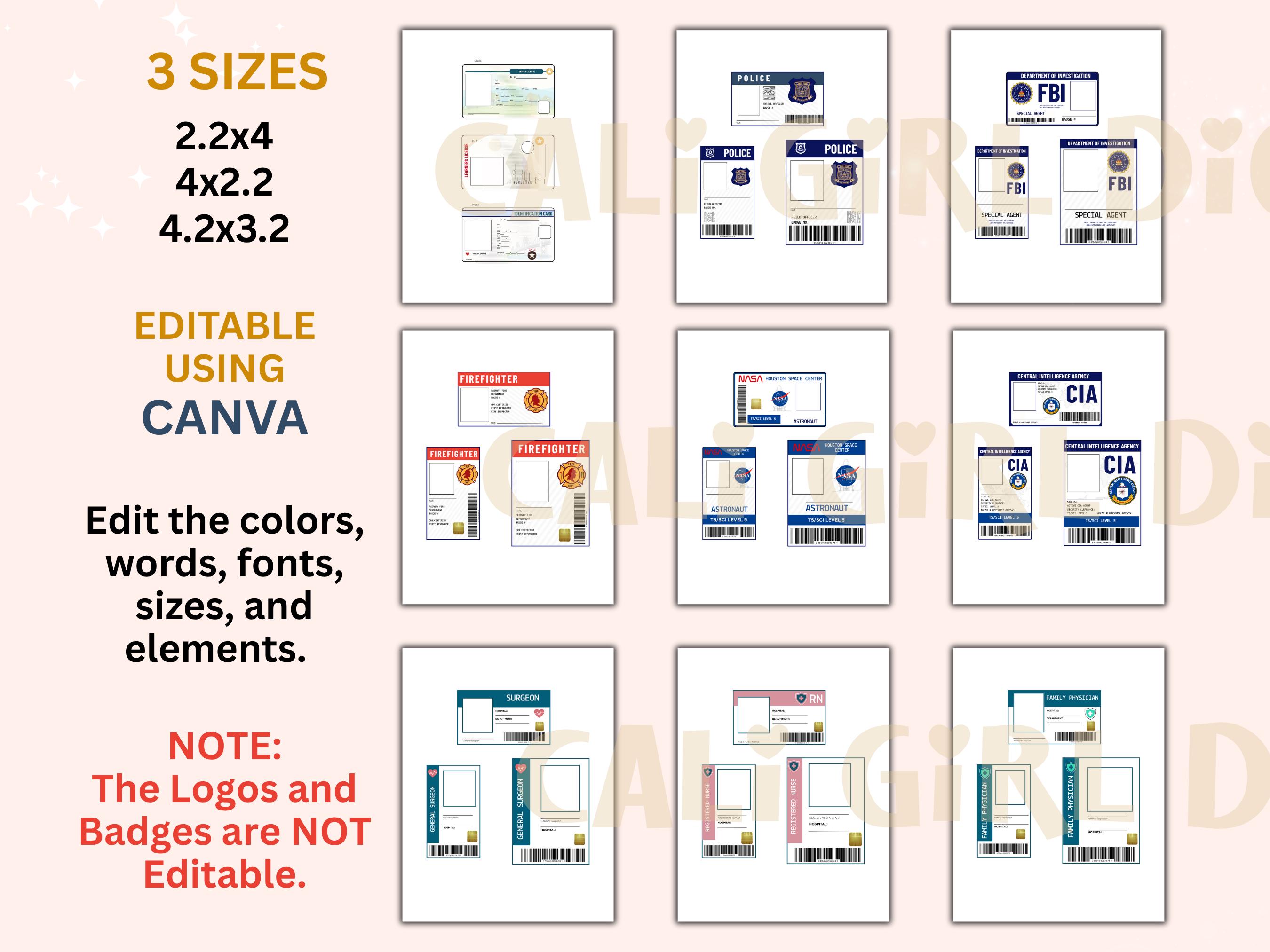 Kids Pretend Play ID Card Set: Editable Job Badges (digital Download ...