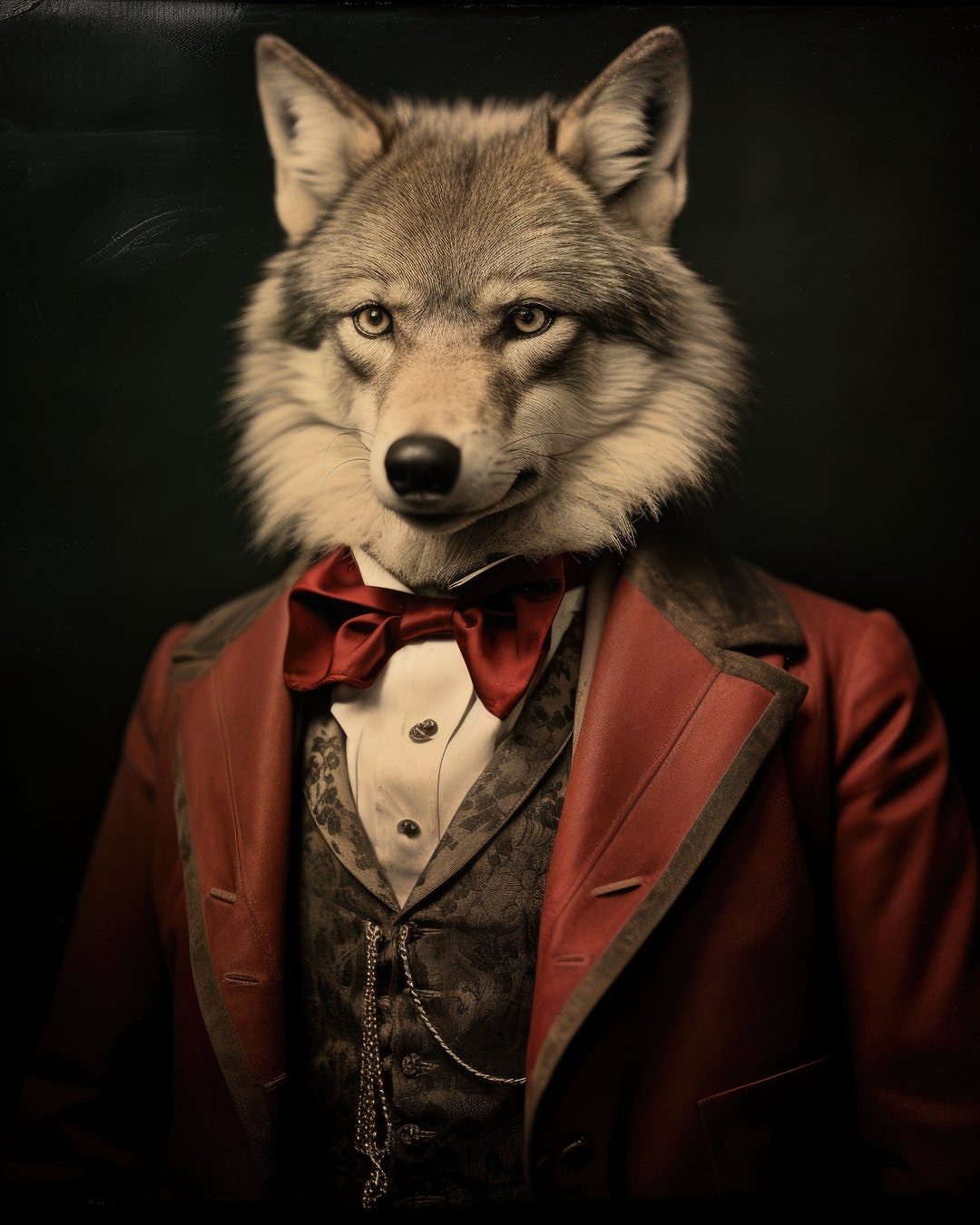Wolf in a Vintage Suit Animal Art Zoo Wolfpack North - Etsy