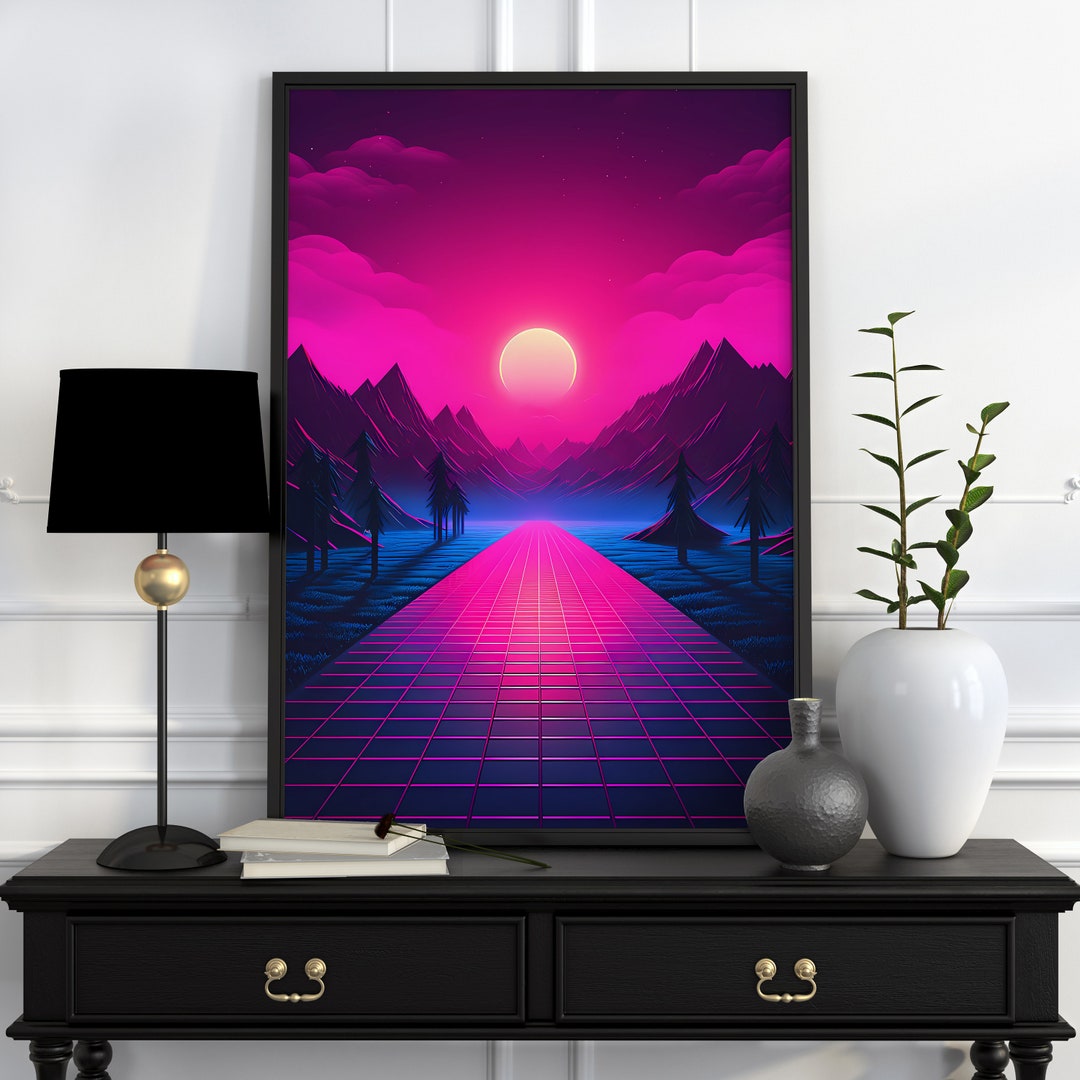 Forest Retrowave Moon Retro Wave Print, 80s Decore, 80s Style Poster ...