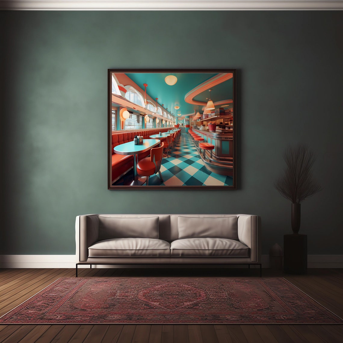 1950s American Diner in Blue Poster Candy Diner Print Retro Prints ...