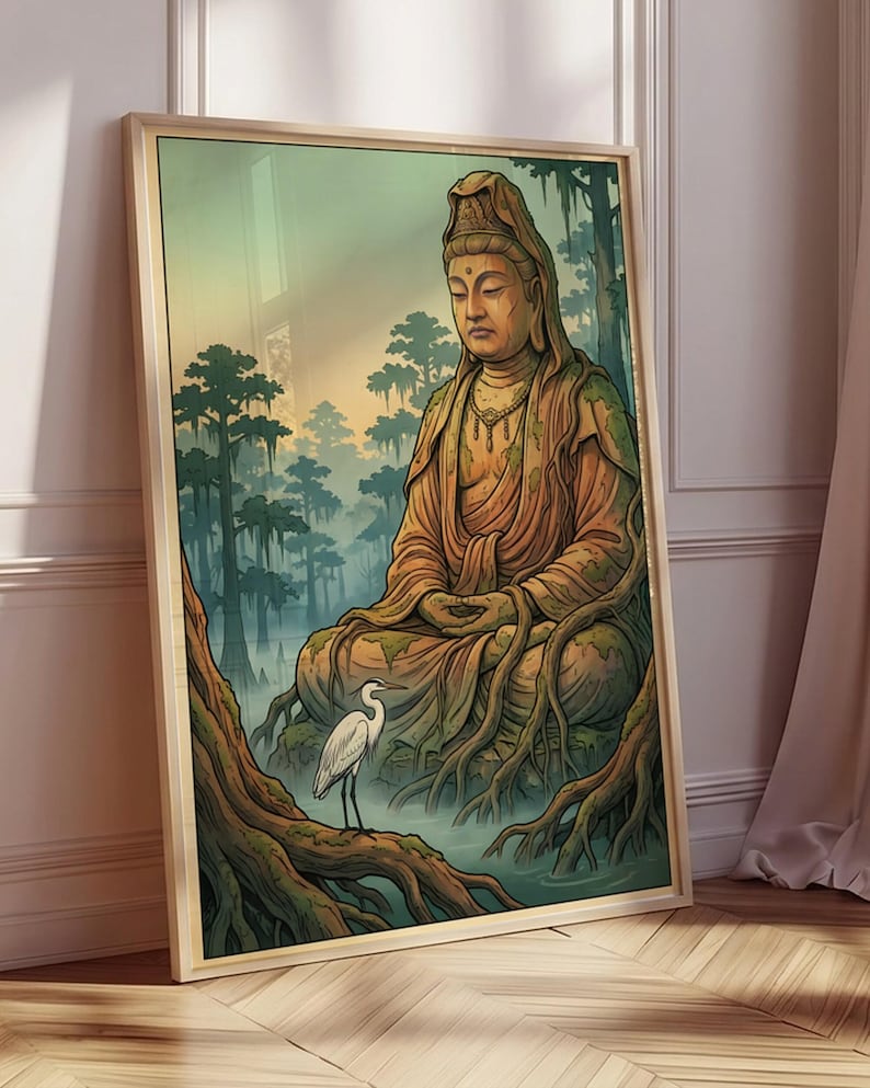 Meiji Era Japanese Mountain Art Print, Ukiyo-e Forest Poster, Tranquil ...