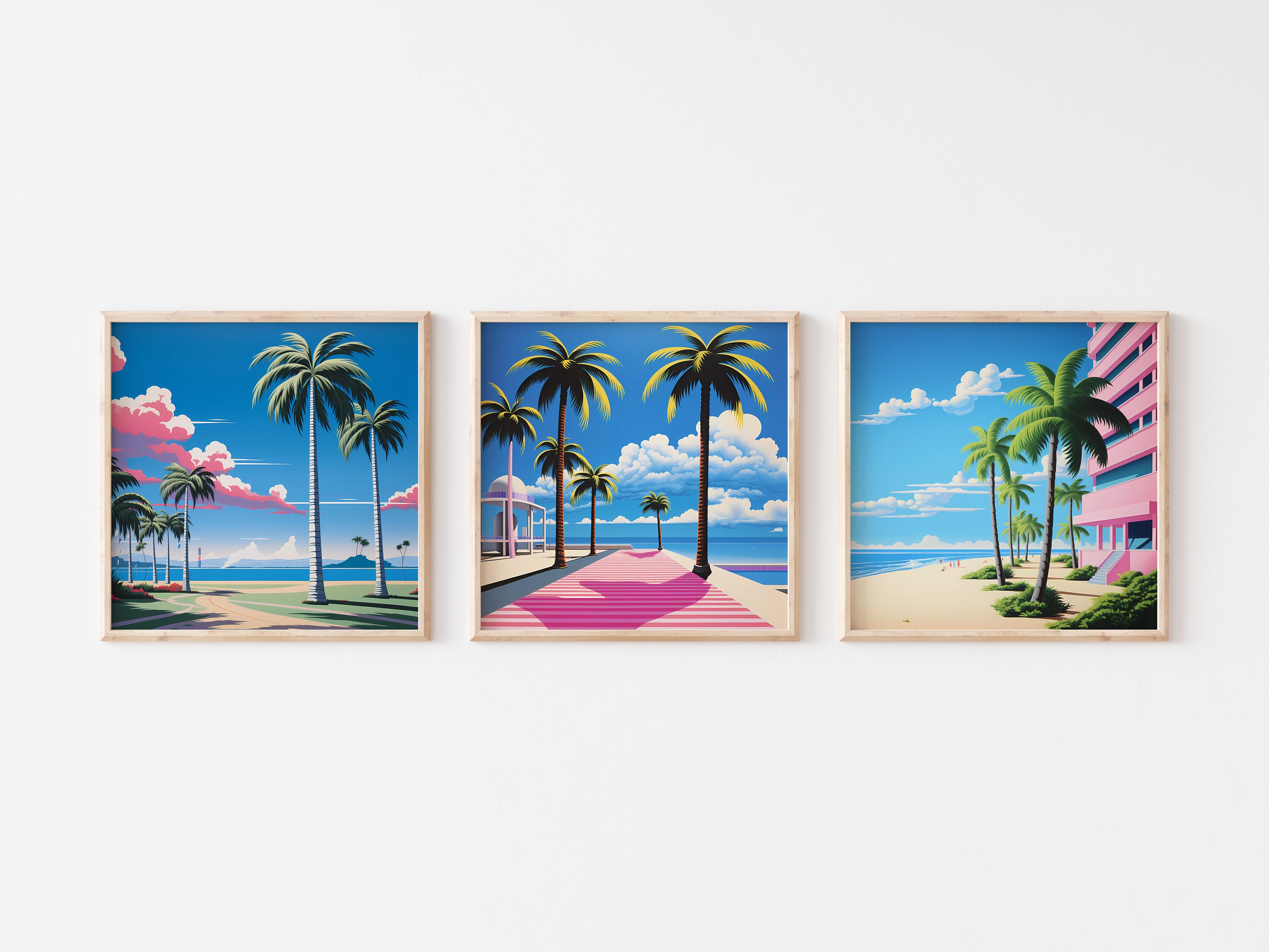 Palm Beach Set of 3 Digital Download | Hiroshi Nagai Style Wall Art - Etsy