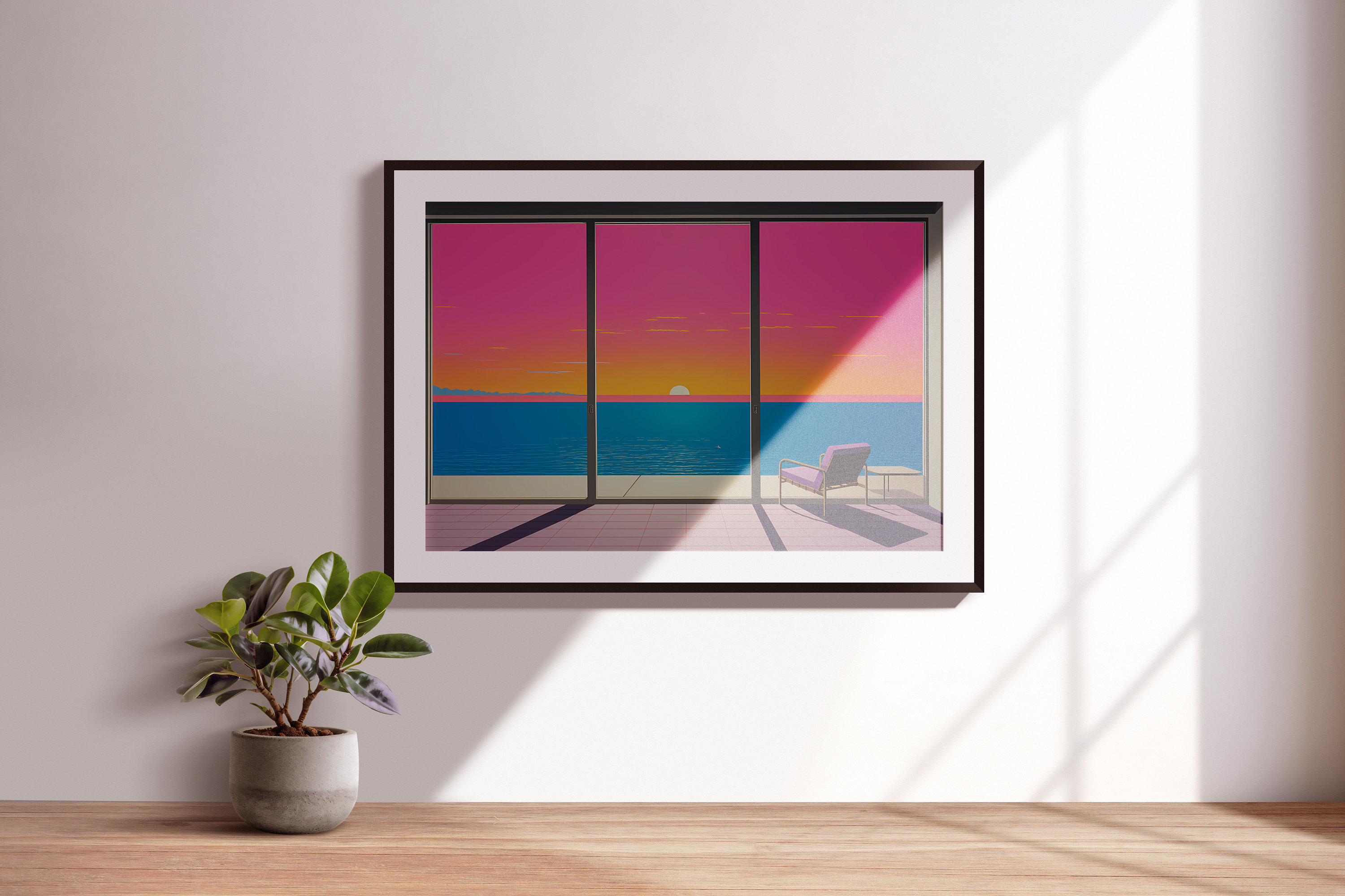 Tranquil Beach Sunset Minimalist Design Poster Inspired by Hiroshi ...