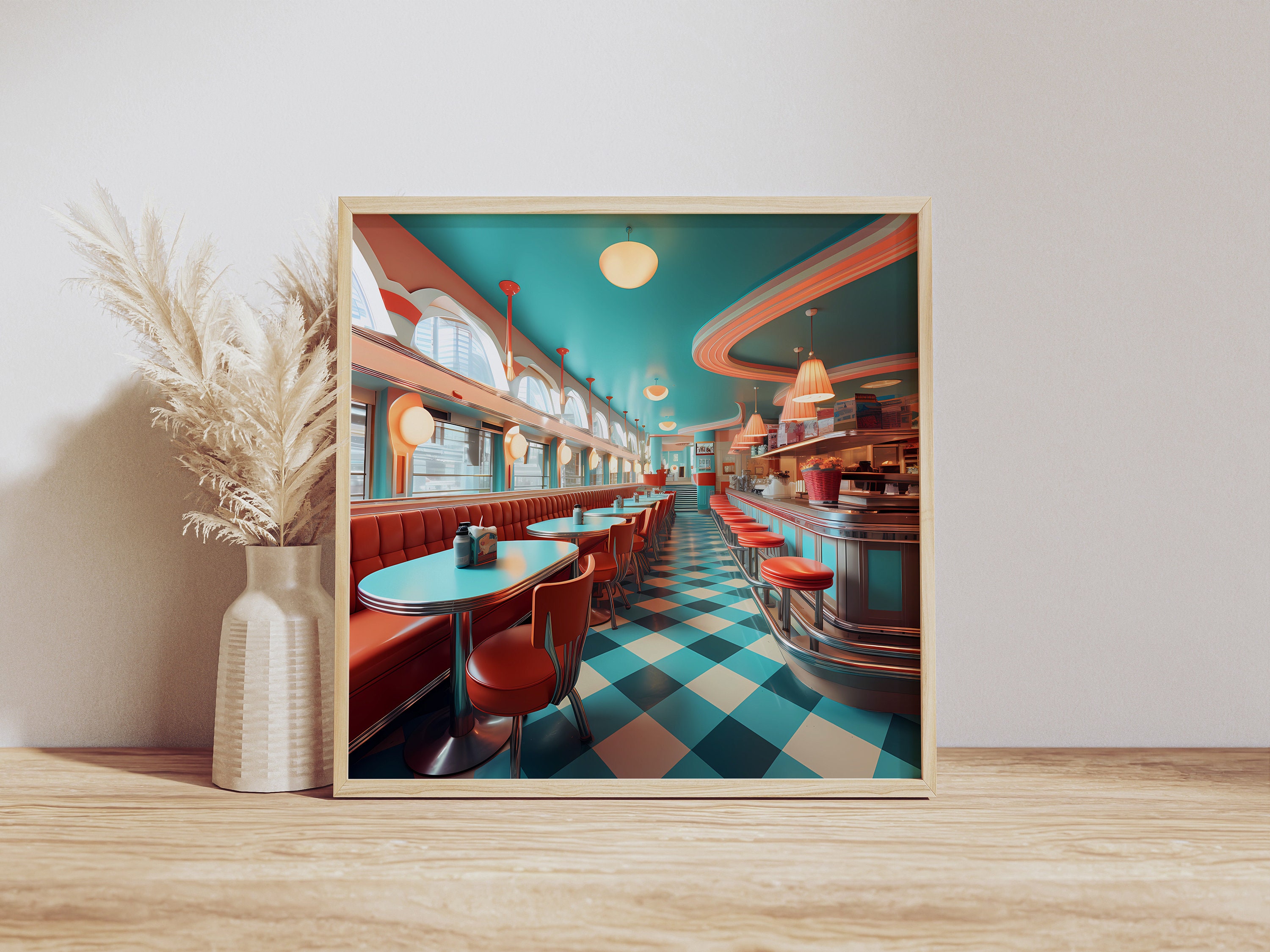 1950s American Diner in Blue Poster Candy Diner Print Retro Prints, Printable Poster, Print Able ...