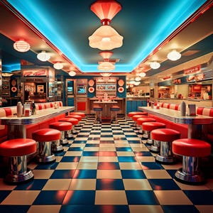 1950s Neon American Diner With Checkers Floor | Downloadable ...