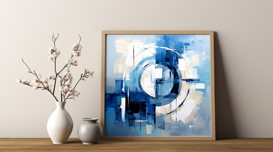 Blue Circle Abstract Oil Painting Poster, Abstrakte Poster - Etsy