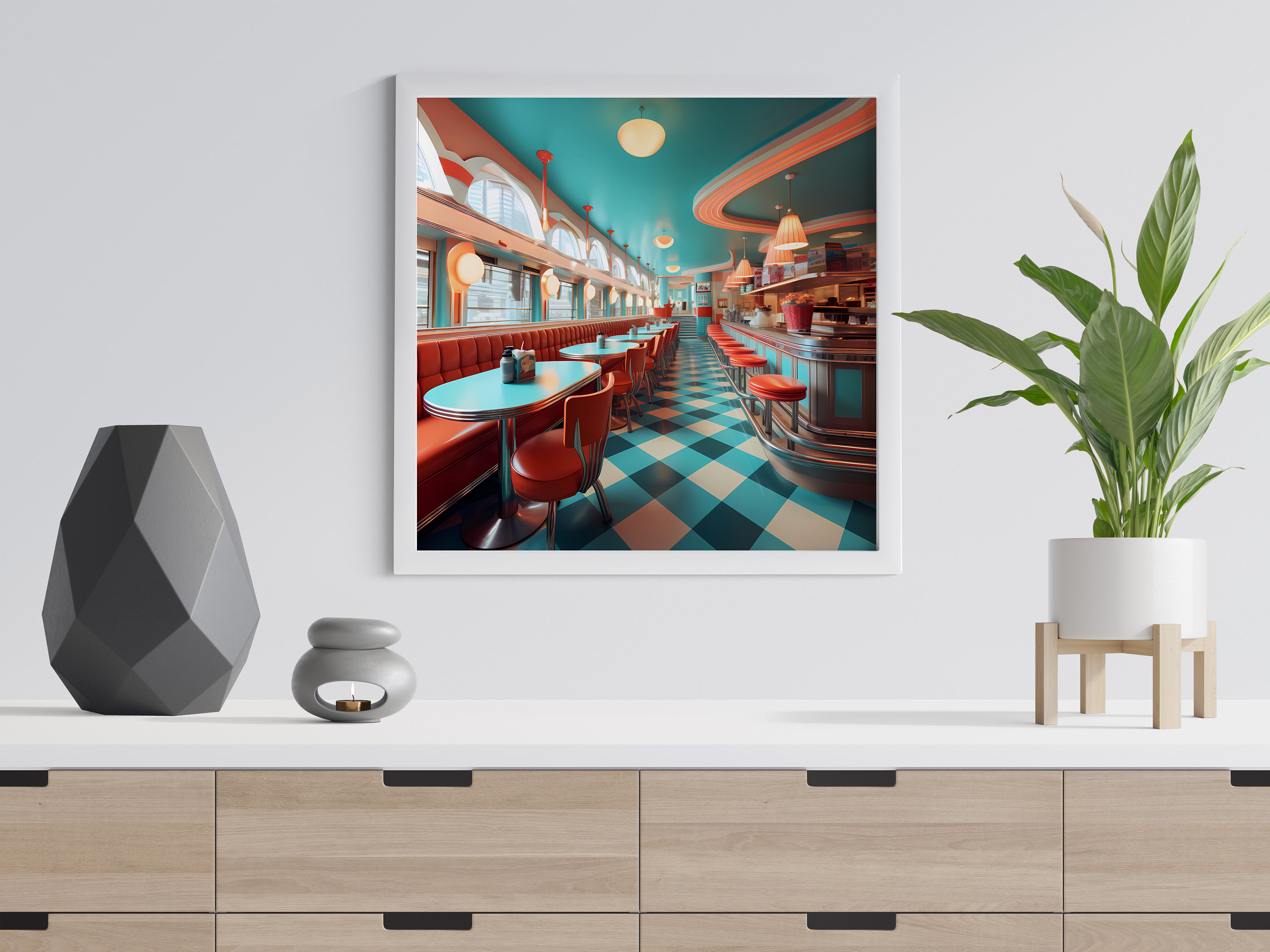 1950s American Diner in Blue Poster Candy Diner Print Retro Prints, Printable Poster, Print Able ...