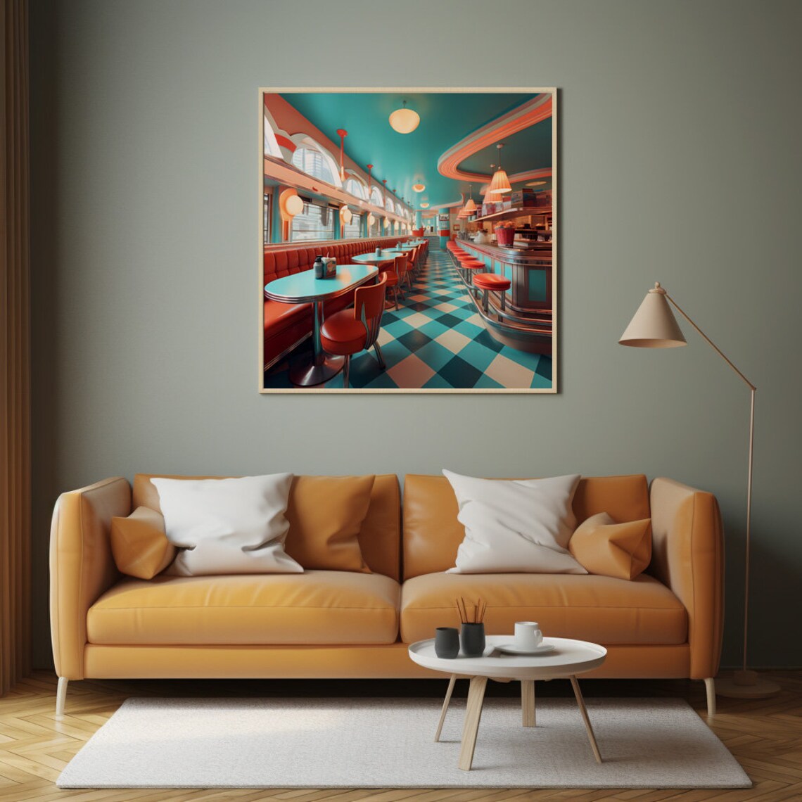 1950s American Diner in Blue Poster Candy Diner Print Retro Prints ...