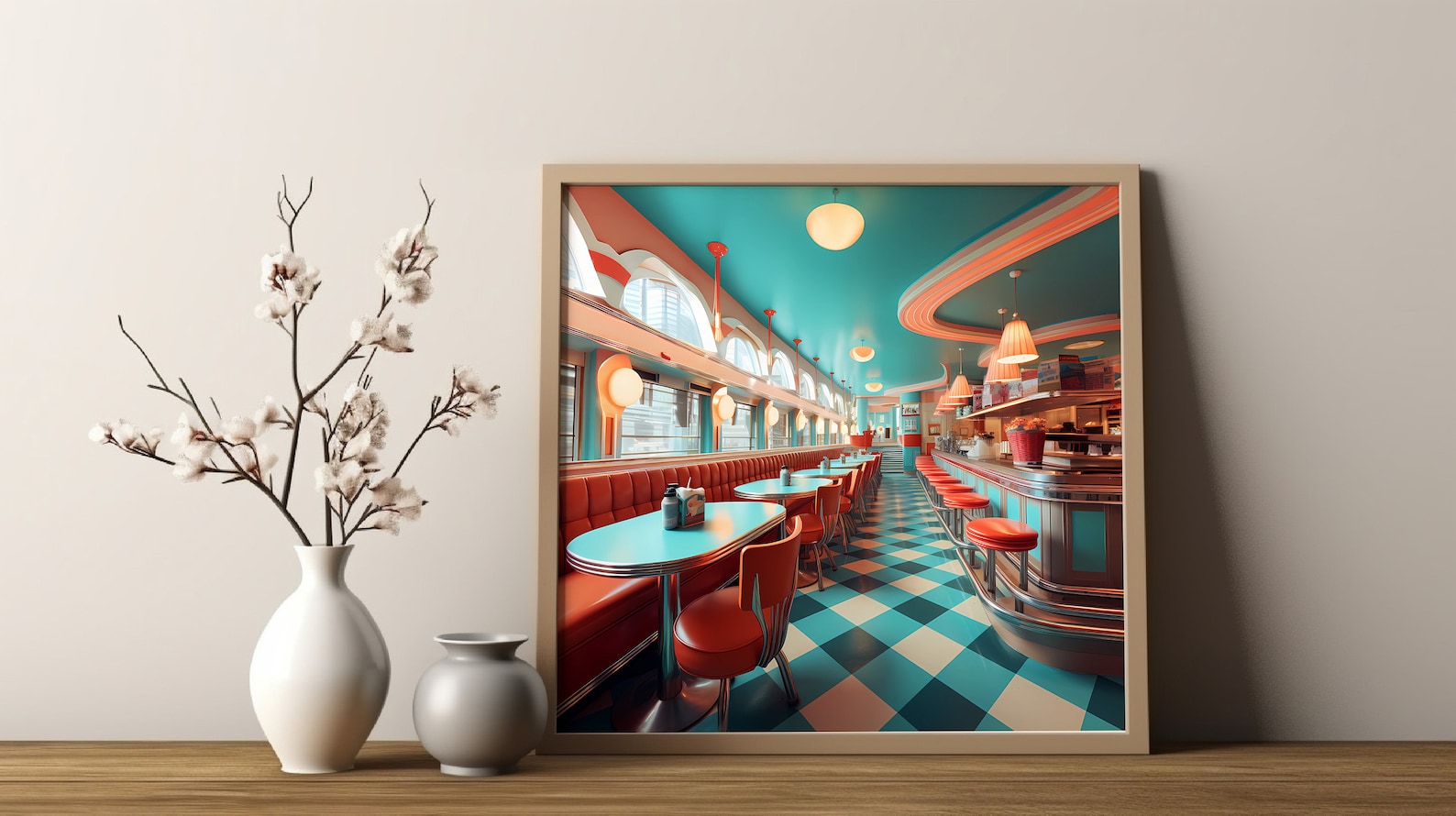 1950s American Diner in Blue Poster | Candy Diner Print | Retro Prints ...