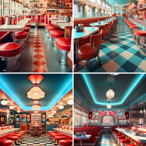 Vintage American Diners 1950 1960s 1970s - Set of 8 | Retro Kitchen Art ...