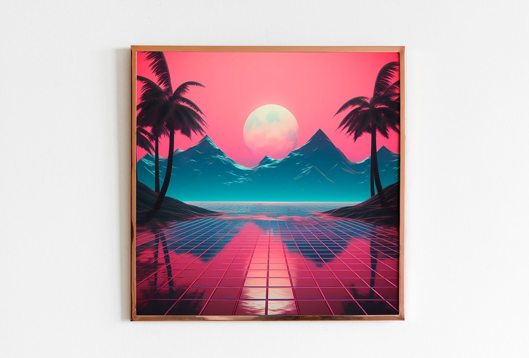 Retrowave 80s Retro Poster Brickroad to the Moon Vintage 80s Style - Etsy