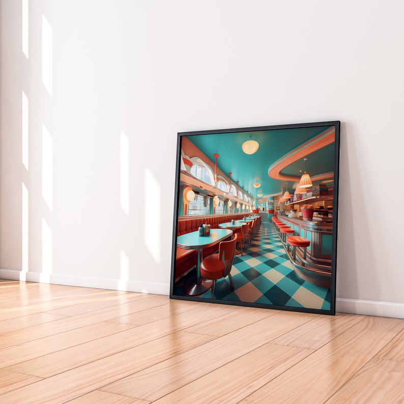 1950s American Diner in Blue Poster Candy Diner Print Retro Prints ...