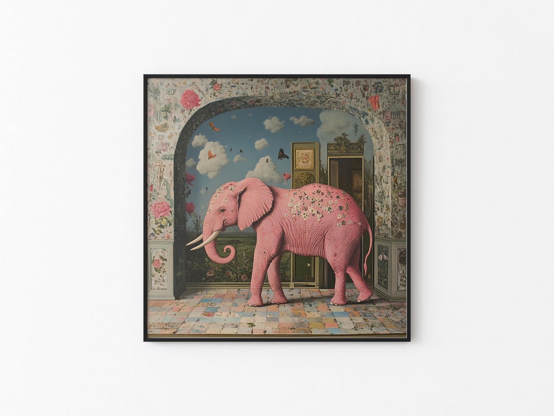 Pink Elephant Poster Abstract Surrealism Print Colorful Elephant - Etsy