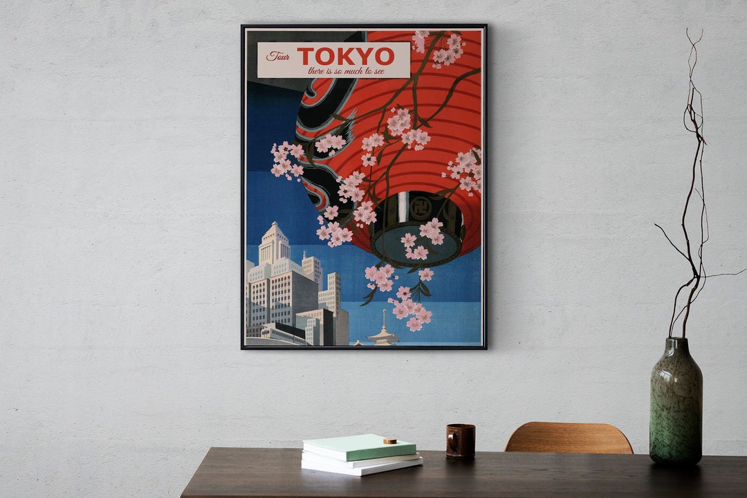 Retro Tokyo Travel Poster: Cherry Blossom Asian Art Print - Etsy