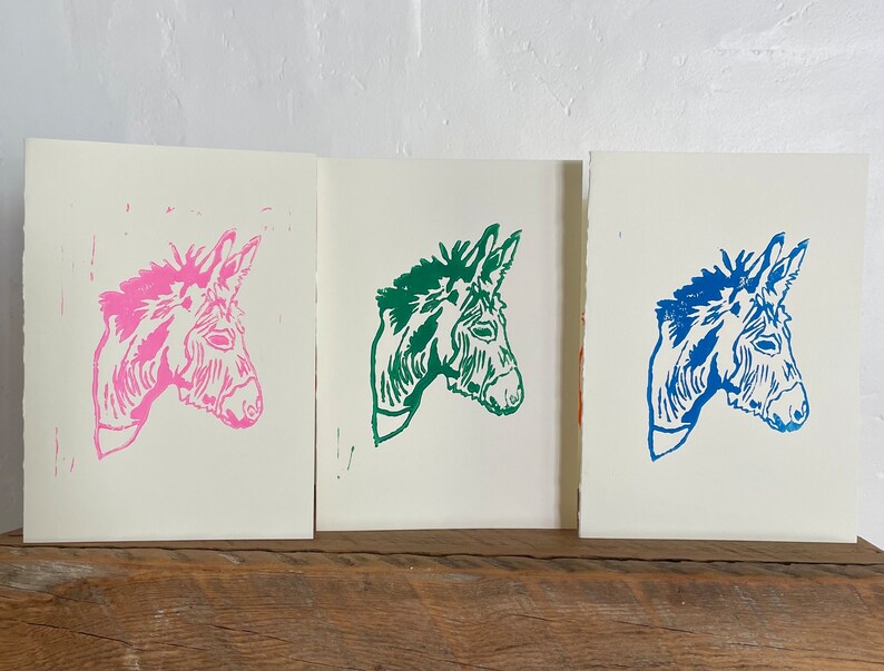 Hand Stamped Donkey Greeting Card (BLANK) - Etsy