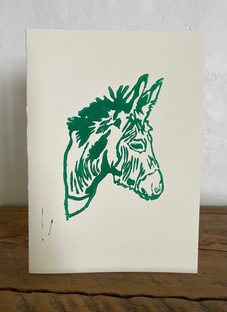 Hand Stamped Donkey Greeting Card (BLANK) - Etsy