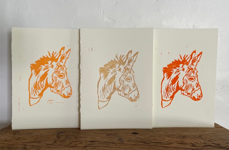 Hand Stamped Donkey Greeting Card (BLANK) - Etsy