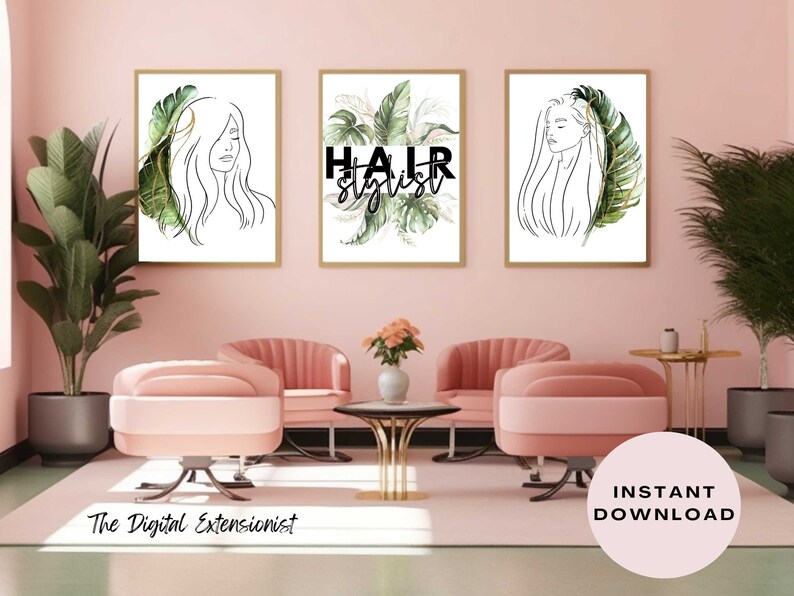 Hairstylist Printable Wall Art Set of 3, Digital Artwork for Hair Salon ...
