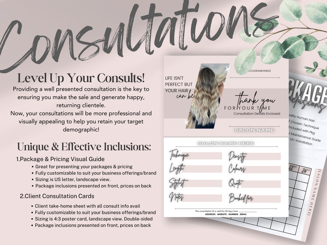 EDITABLE Hair Extension Consultation Bundle Packages & Pricing Guide ...