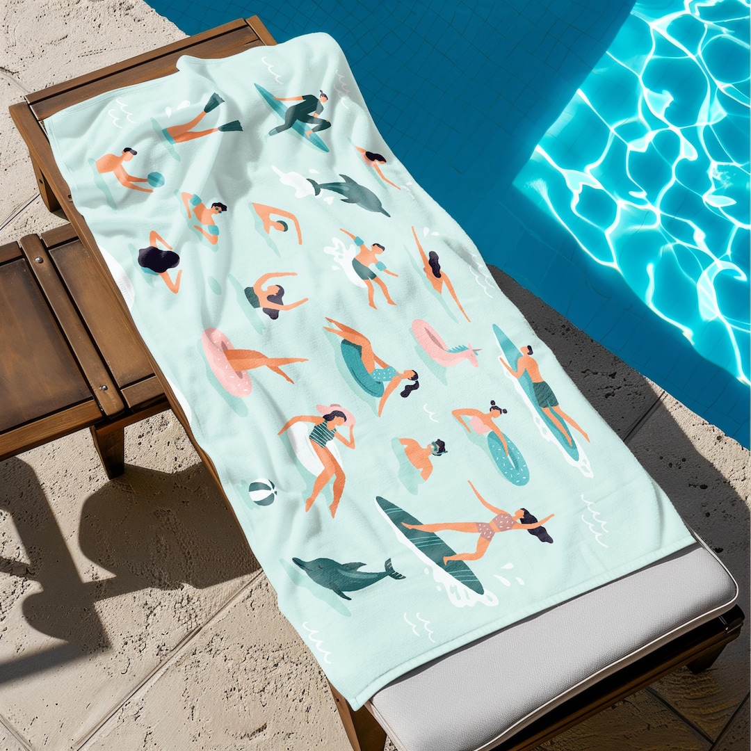 Cute Summer Beach Towel, Dolphin Towel, Surfing Towel, Pool Towel, Bath ...