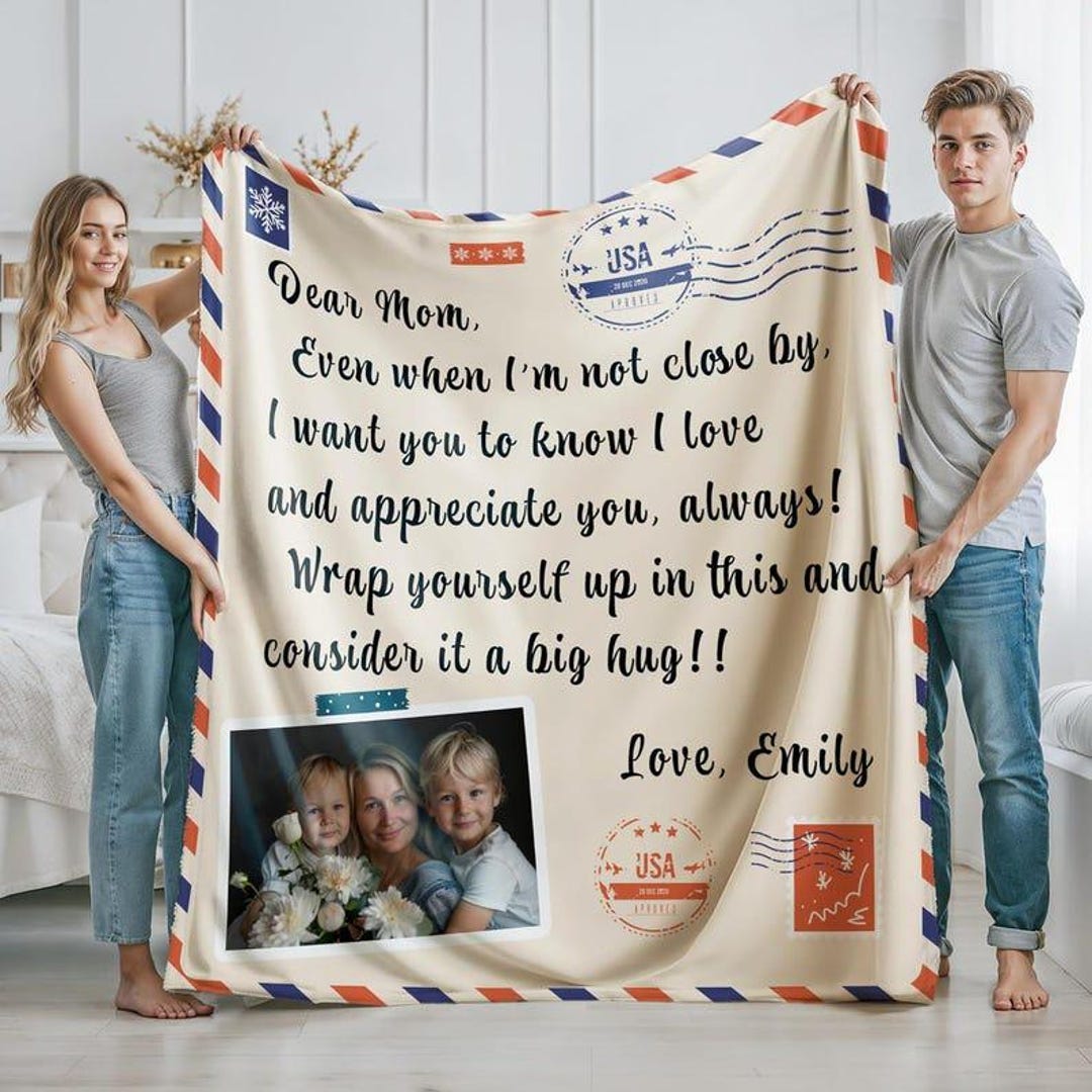 Personalized Photo Blanket for Mom, Letter Style Message Blanket ...
