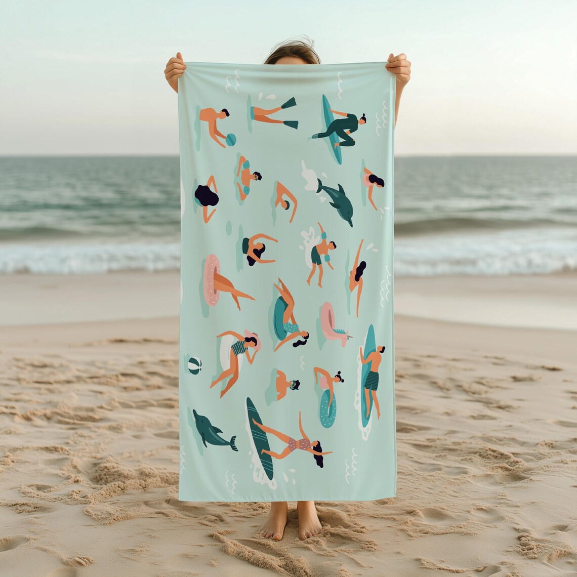 Cute Summer Beach Towel, Dolphin Towel, Surfing Towel, Pool Towel, Bath ...