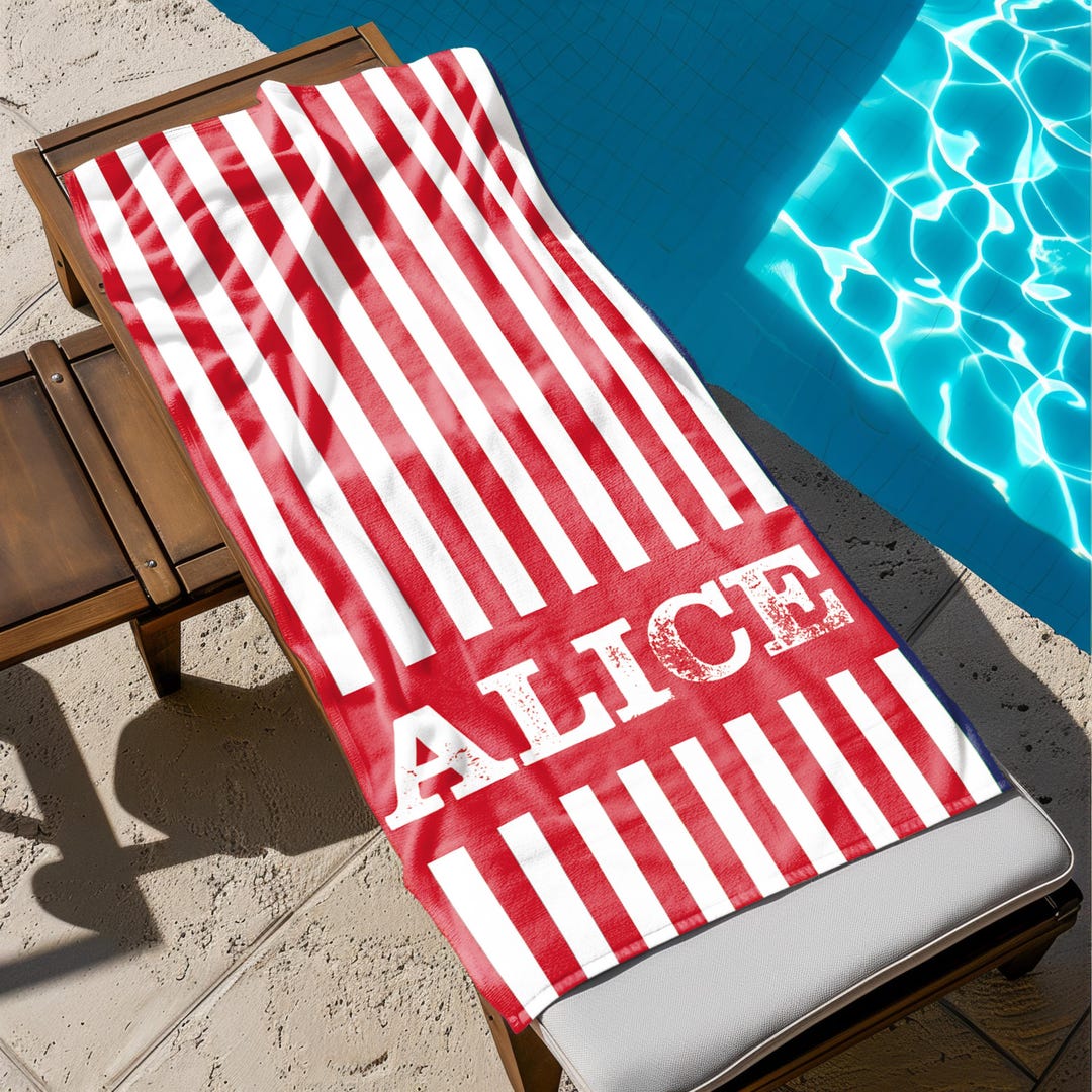 Custom Name Beach Towel, Personalized Beach Towel, Striped Design ...