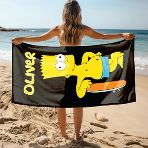 Custom Simpsons Towel, Simpsons Bart Towel, Soft and Absorbent Towel, Nametowels, Custom Cartoon ...
