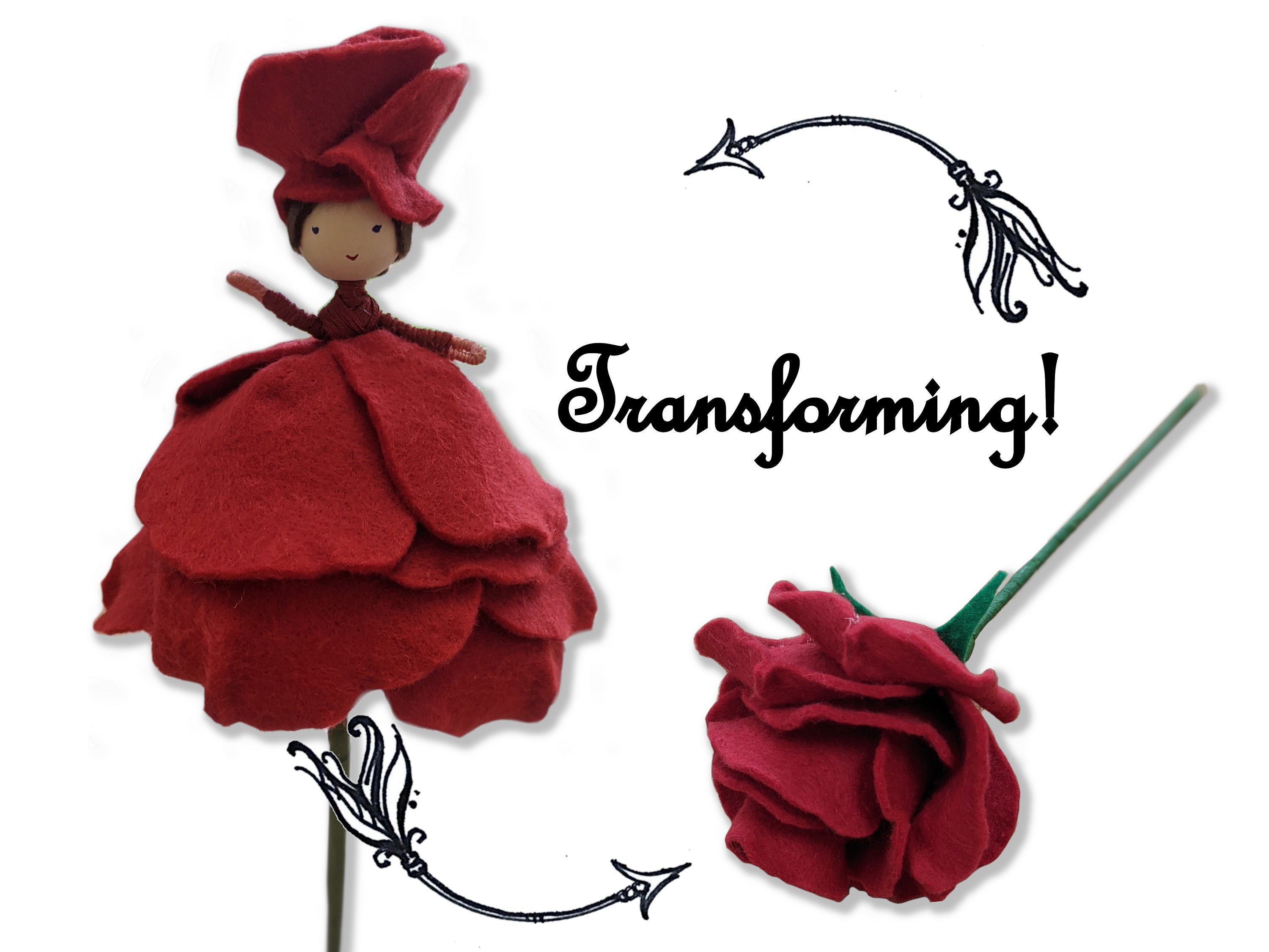 Reversible Rose Fairy Doll Pattern Felt Flower Sewing Pattern PDF ...