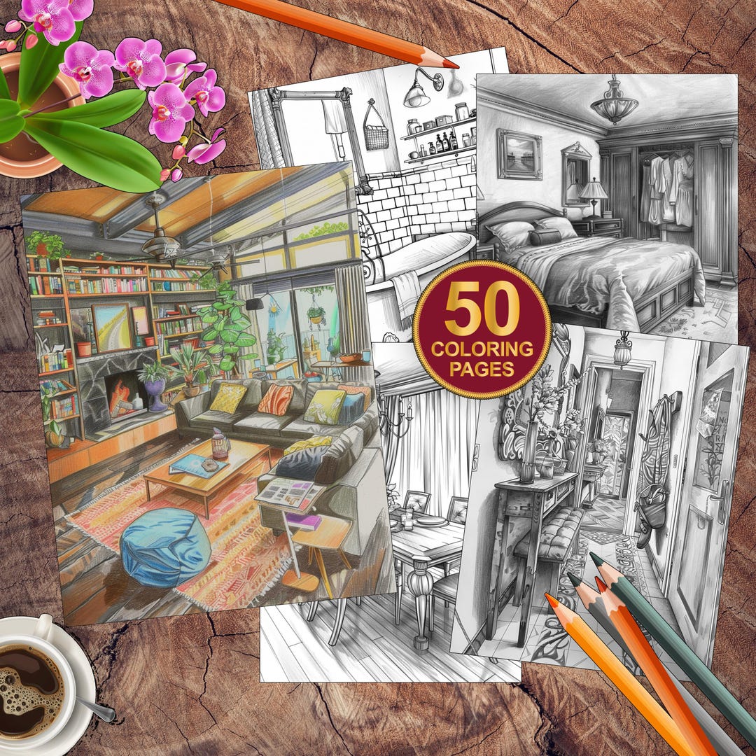 50 Interior Design Coloring Pages | Interior Home Decorating Coloring ...