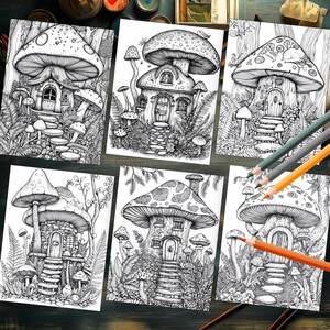 50 Enchanted Mushroom Houses Coloring Pages - Whimsical Art for Adults ...