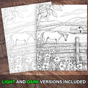 50 Country Farm Scenes Coloring Pages | Floral Horses Coloring Book ...