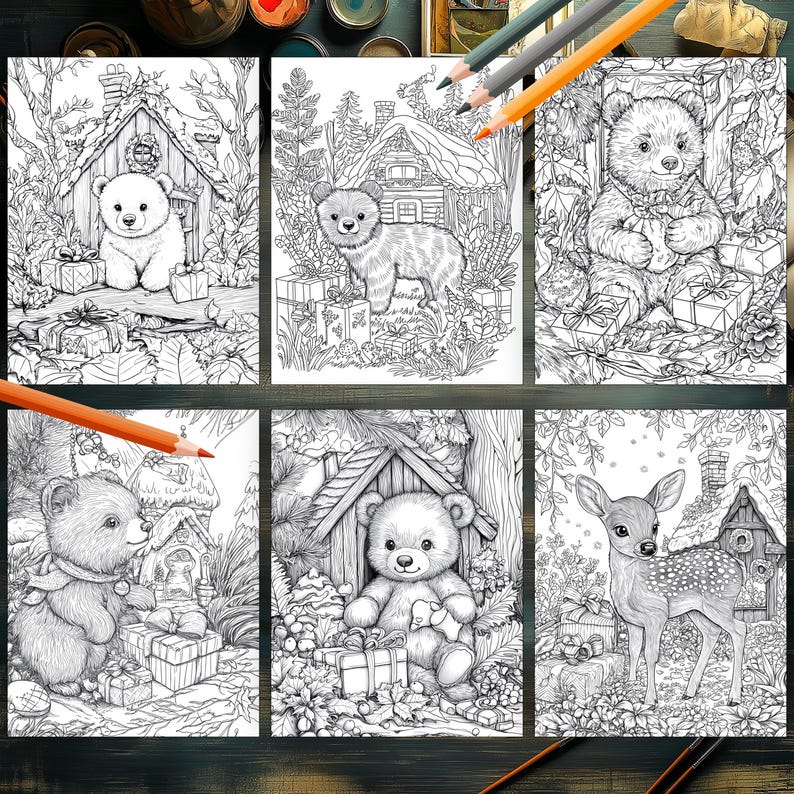 50 Woodland Christmas Animals Coloring Pages | Adults + Kids Instant ...