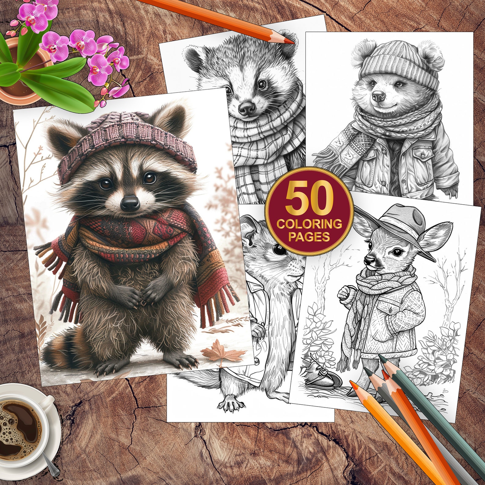 50 Little Forest Animals Wearing Clothes | Woodland Animals Coloring ...