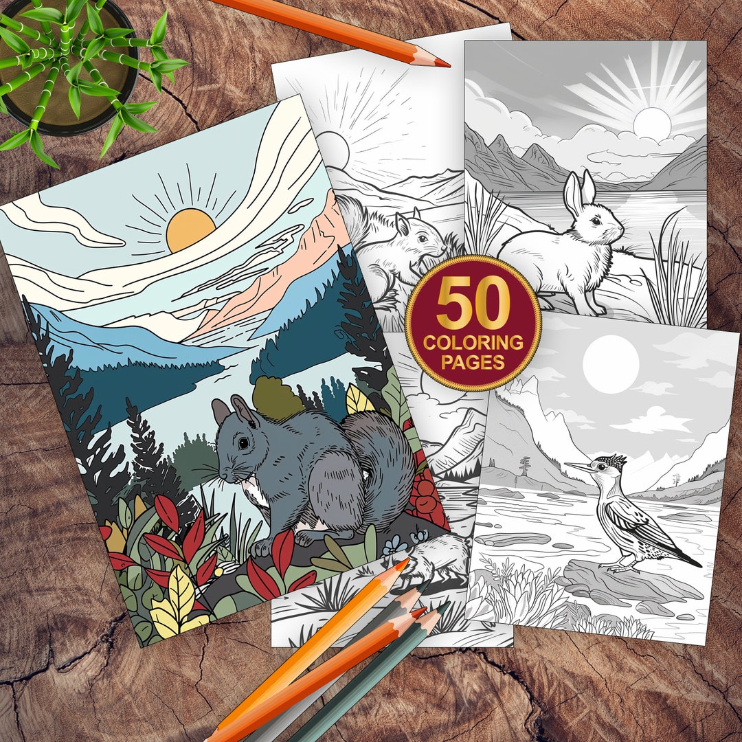 50 Woodland Forest Animals Coloring Book | Adults + Kids Instant ...