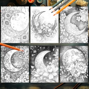 50 Floral Moon Coloring Pages | Digital Download for Adults and Kids ...