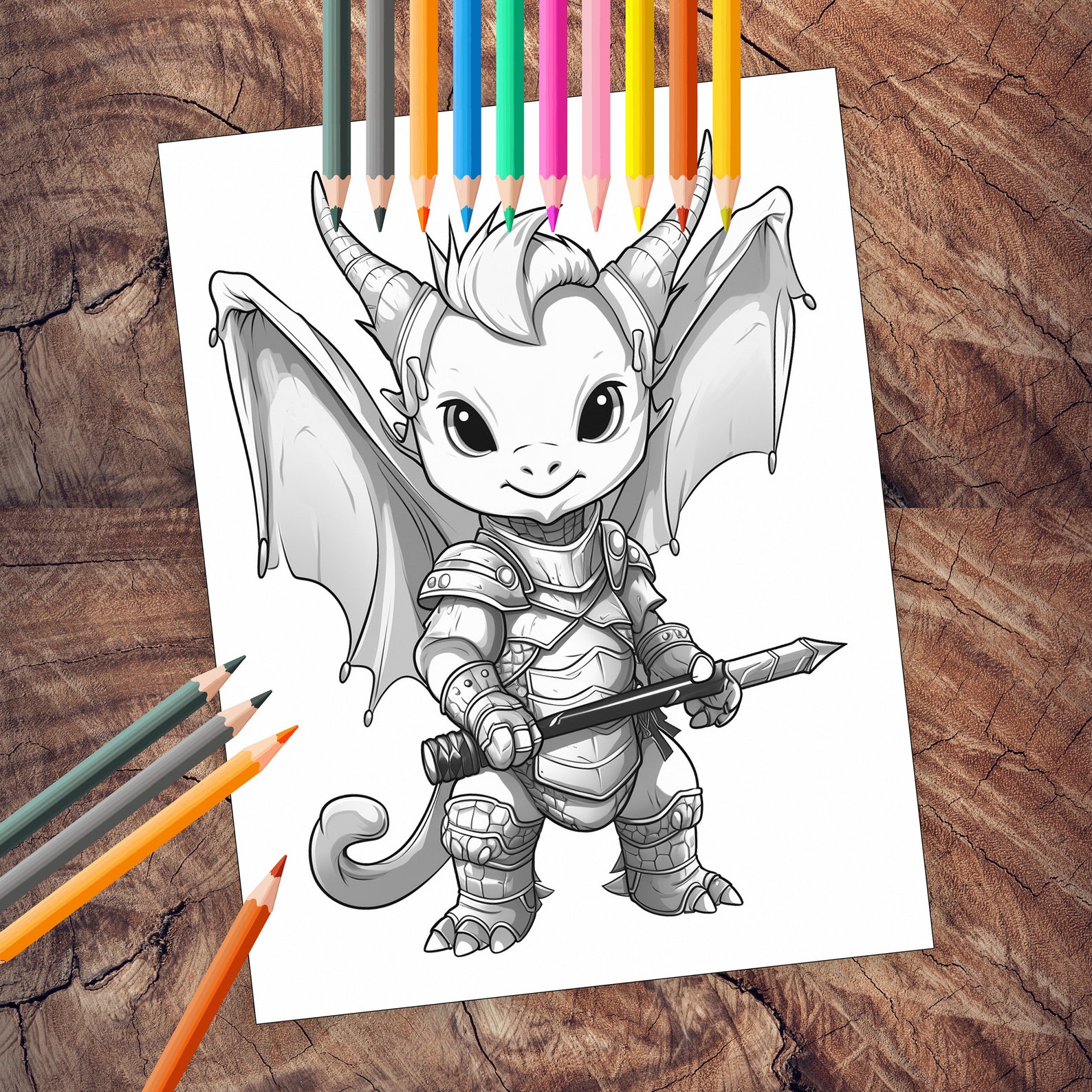 80 Baby Woodland Dragon Fantasy Coloring Page Book| Armored Heroes ...