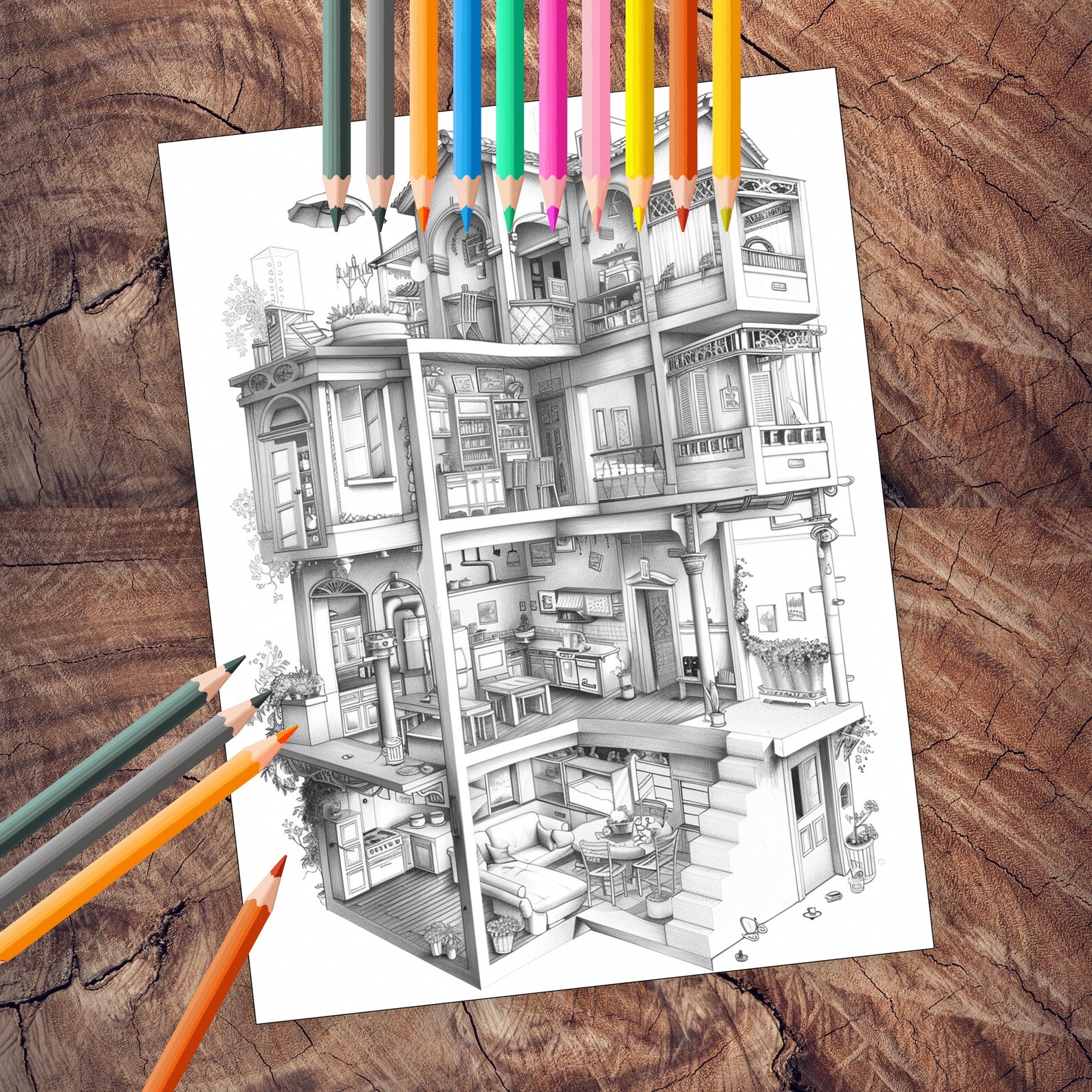 50 Apartment Homes Coloring Pages Vol. 2 | House Adult Coloring Pages ...