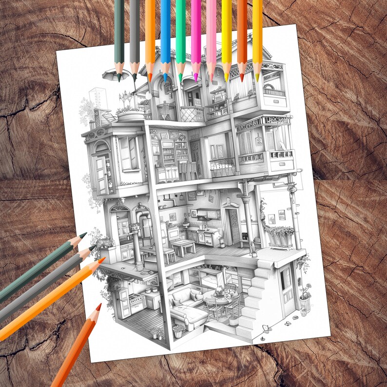 50 Apartment Homes Coloring Pages Vol. 2 House Adult Coloring Pages ...
