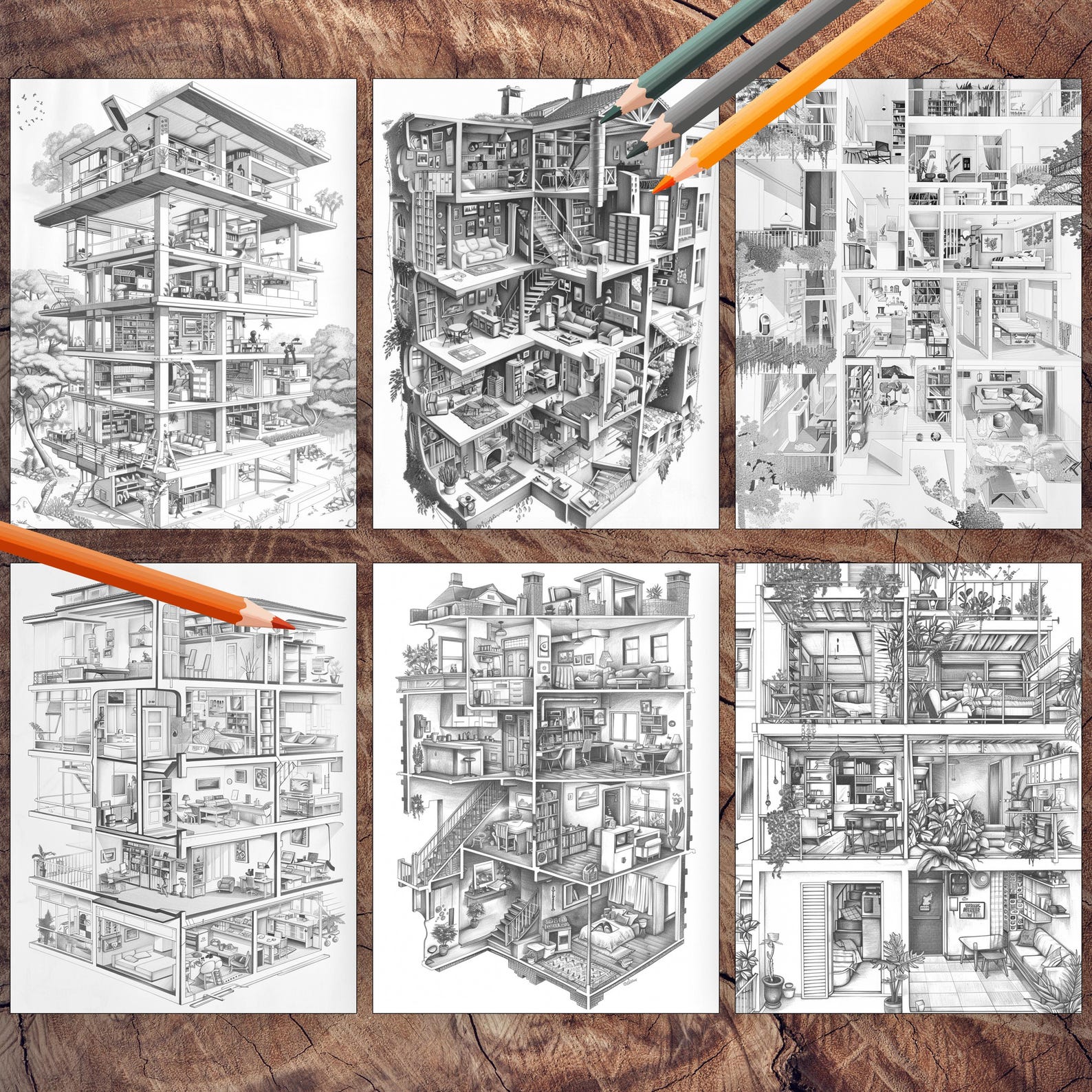 50 Apartment Homes Coloring Pages Vol. 2 House Adult Coloring Pages ...