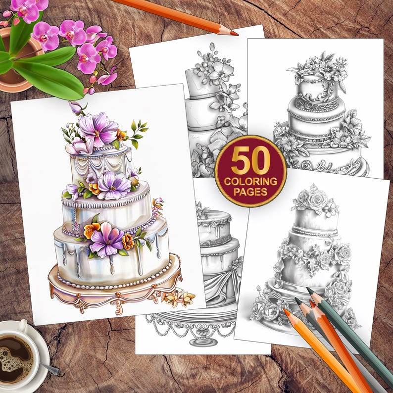 50 Wedding Cake Coloring Pages | Dessert Coloring Book | Birthday Cake ...