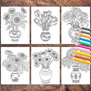50 Easy Flower Vases Coloring Pages | Flower Birthday Activity Coloring ...
