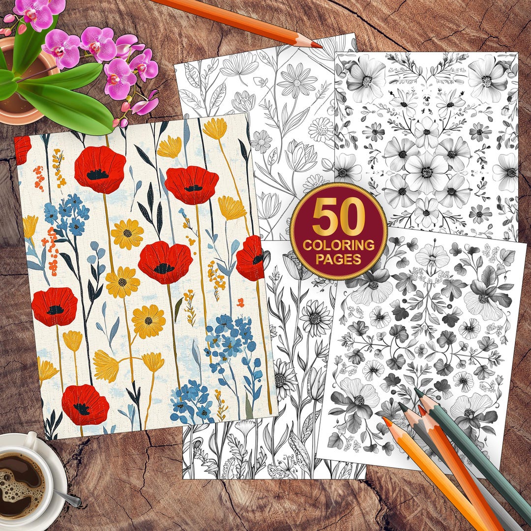 50 Folk Art Florals Coloring Book - Boho Folk Art Coloring Pages ...