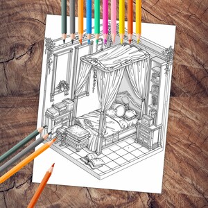 50 Isometric Room Coloring Book | Aesthetic Adult Coloring Page ...