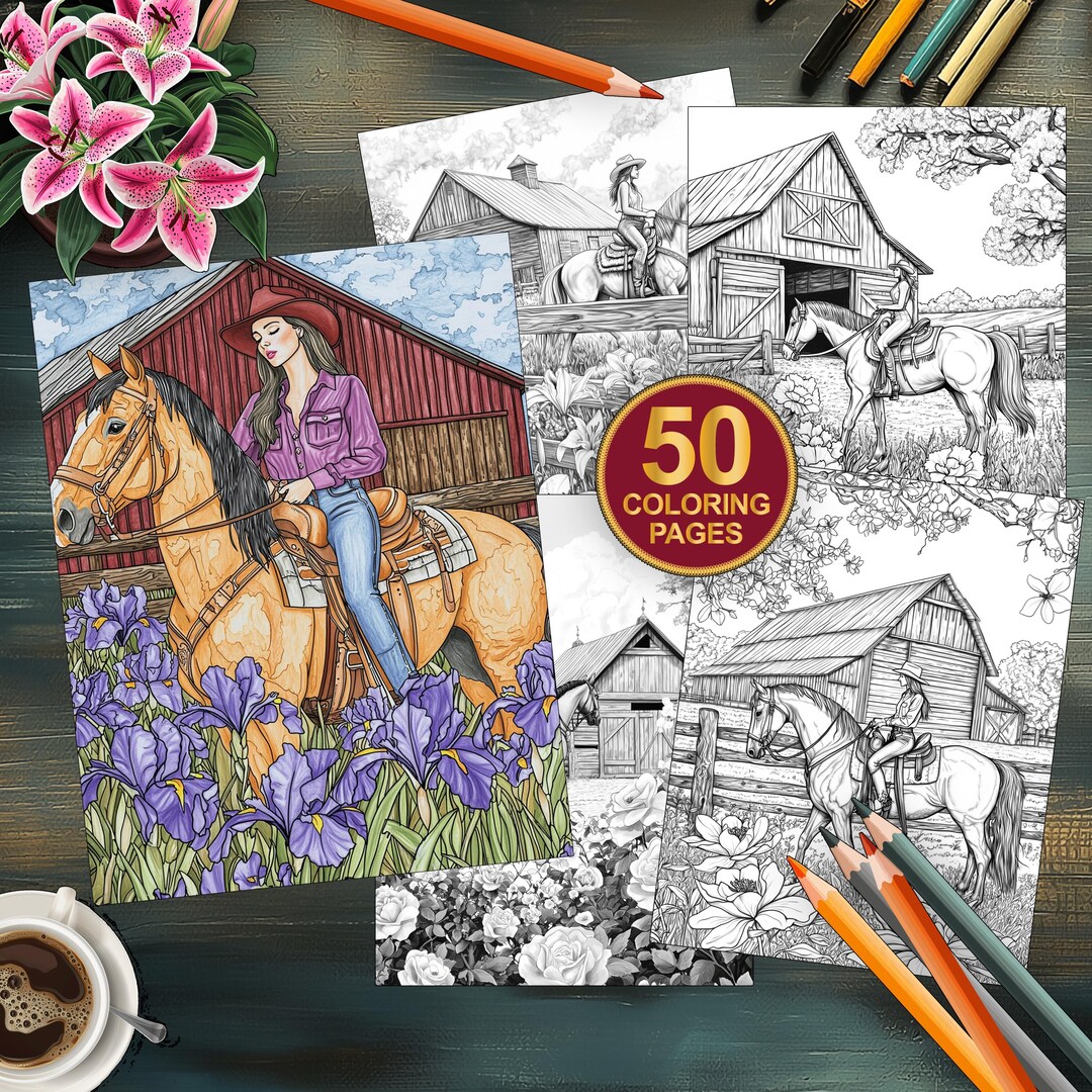 50 Cowgirls Coloring Pages | Digital Download for Kids and Adults ...