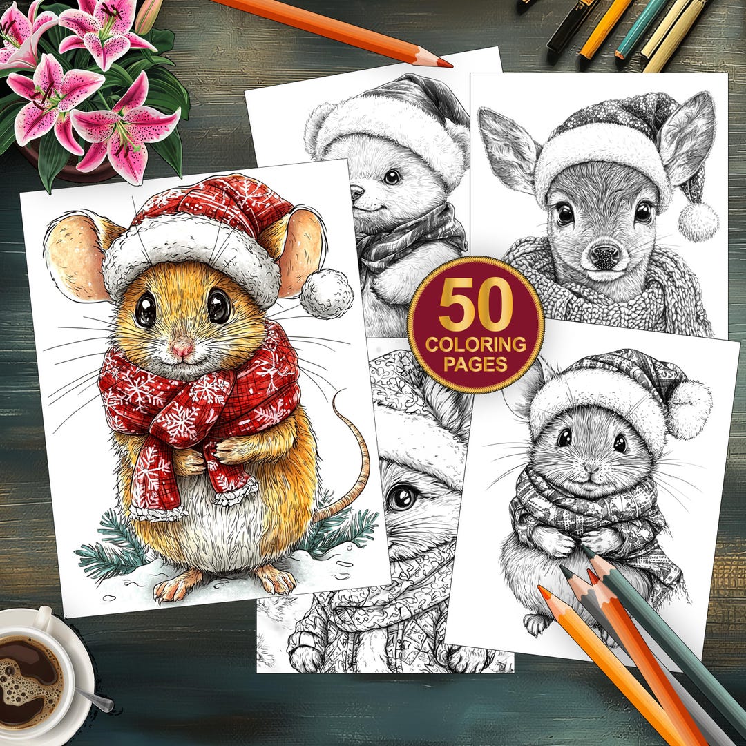 50 Woodland Animals in Winter Clothes | Animal Coloring Pages | Adults ...