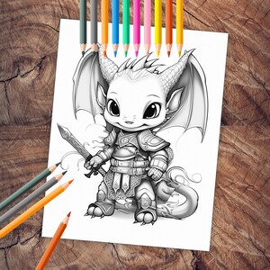 80 Baby Woodland Dragon Fantasy Coloring Page Book| Armored Heroes ...