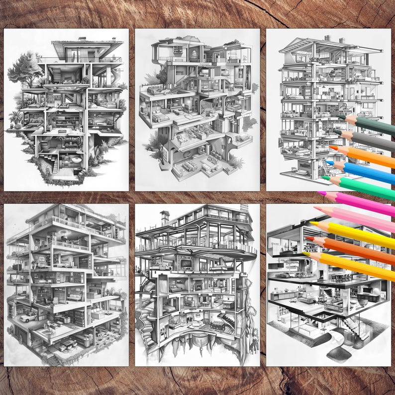 50 Mansion Houses Coloring Pages | Modern Houses Coloring Book ...