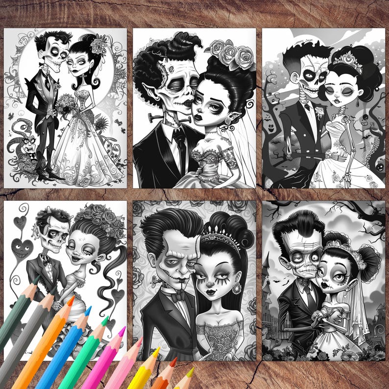 50 Halloween Wedding Coloring Pages Instant Download Fall Coloring Page ...