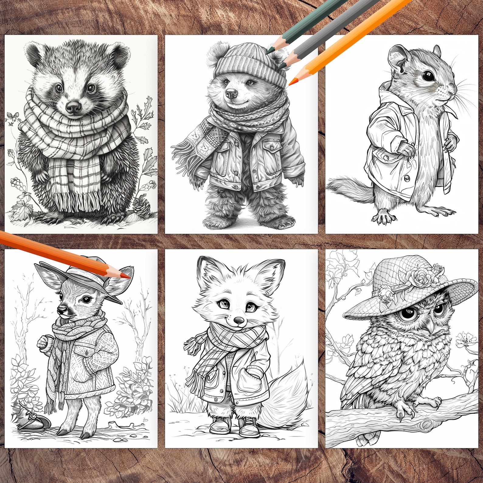 50 Little Forest Animals Wearing Clothes | Woodland Animals Coloring ...